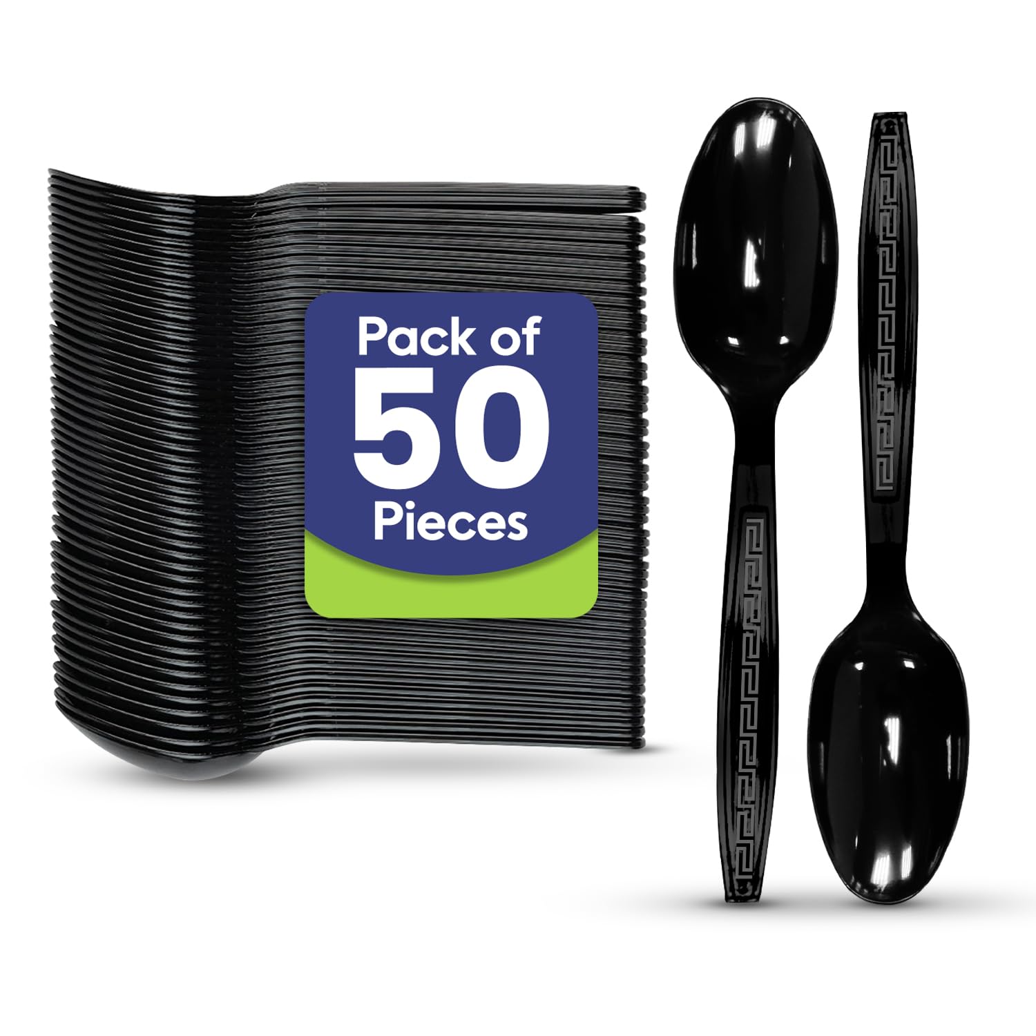 SNH Packing 50 Pieces Black Plastic Spoon - Heavyweight Disposable ...