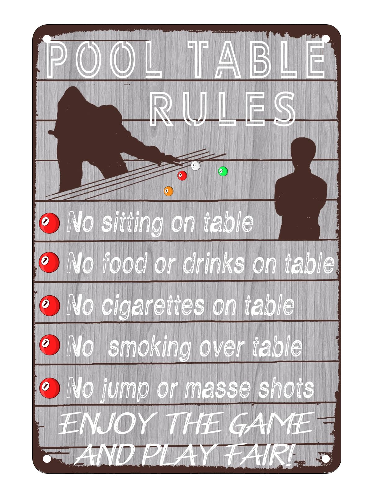 Bar Pool Room Rules Poster Pool Table Rules Metal Sign Wall Hanging