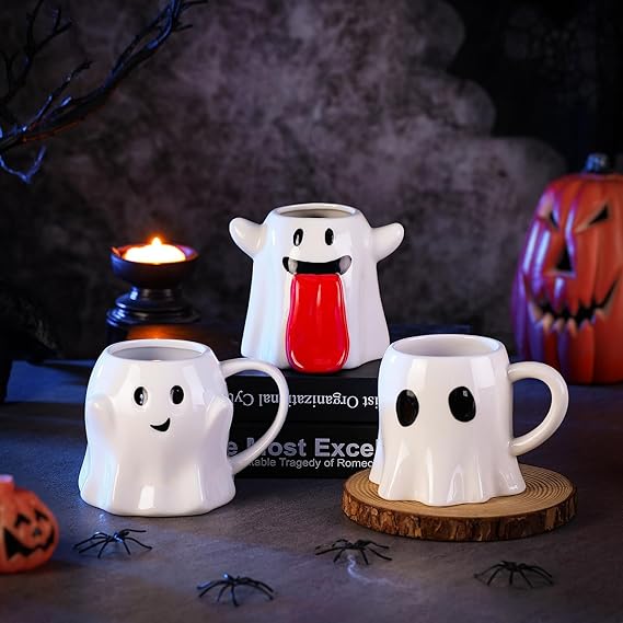 Amazon.com: Didaey 4 Pcs 14 oz Halloween Ceramic Ghost Mug Spooky Novelty Coffee Mug for ...