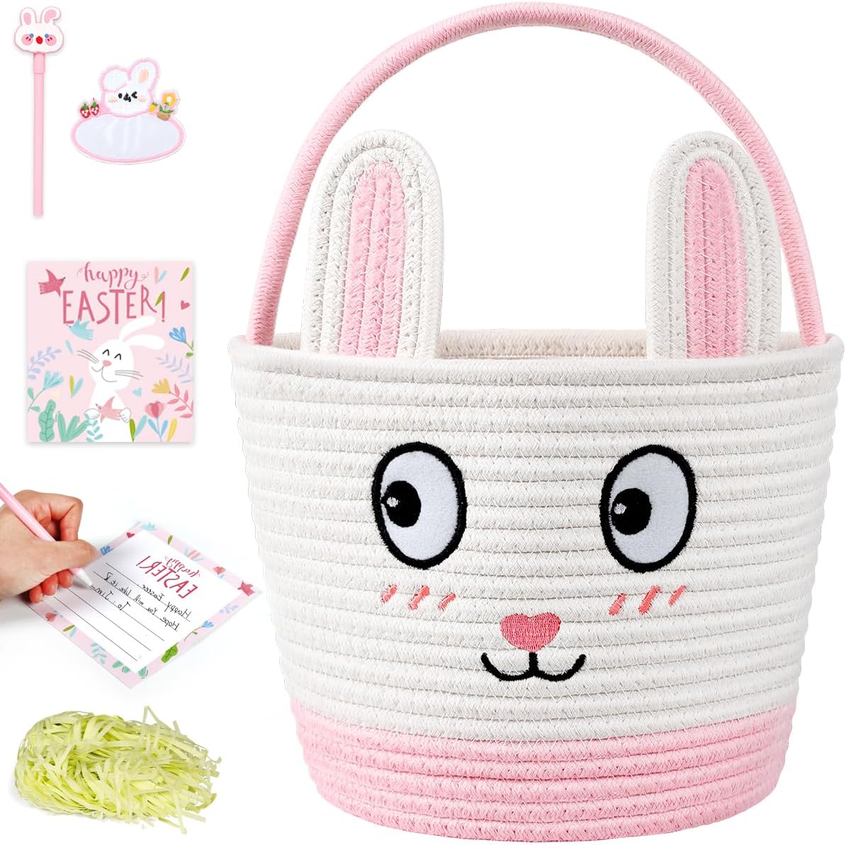 Amazon.com: SiliFine Easter Bunny Gift Basket, Include Wicker Basket ...