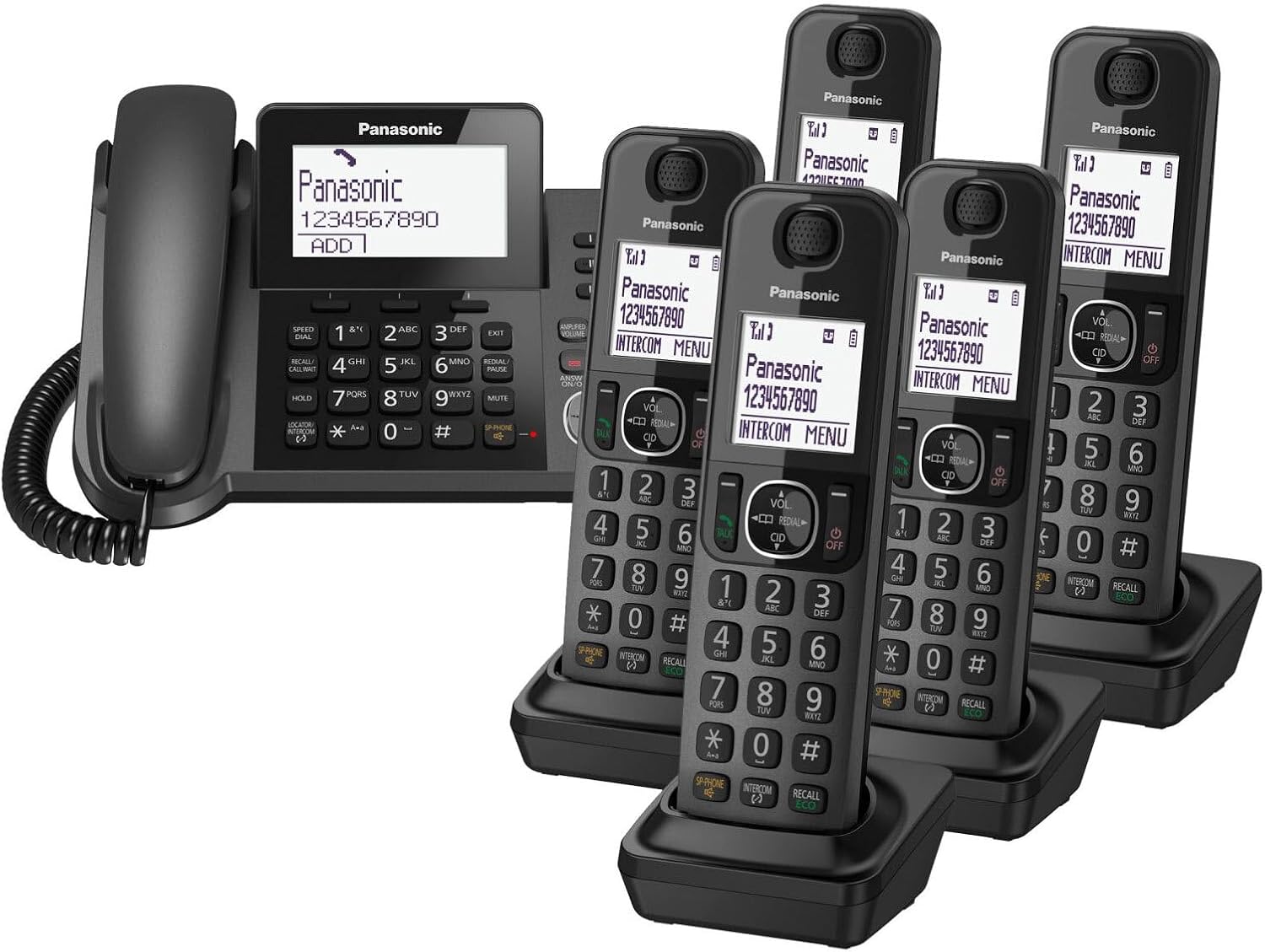 Panasonic KX-TGF326 Corded and Five Cordless Handsets Home office ...