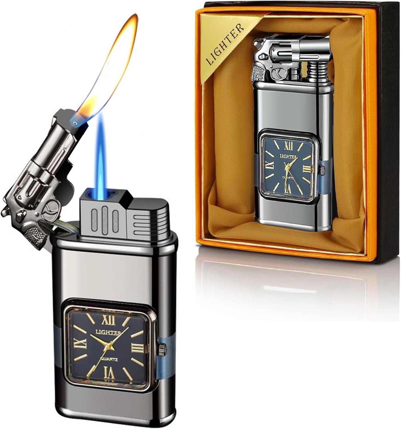 Amazon.com: Windproof Lighter Vintage Watch Bezel Jet Flame Torch ...