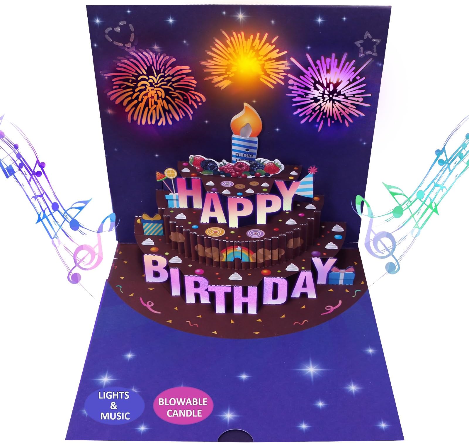 Amazon.com : Ribbli Birthday Cards Light and Musical Fireworks Happy ...