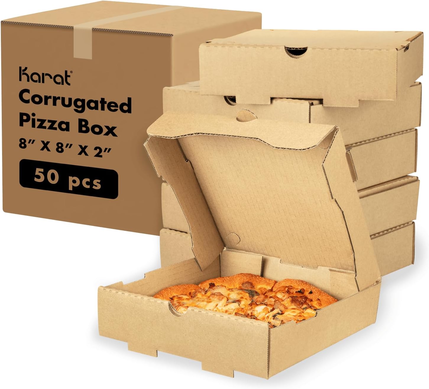 Amazon.com: Karat Pizza Boxes 8" x 8" [50 Pack] Kraft Corrugated Boxes ...