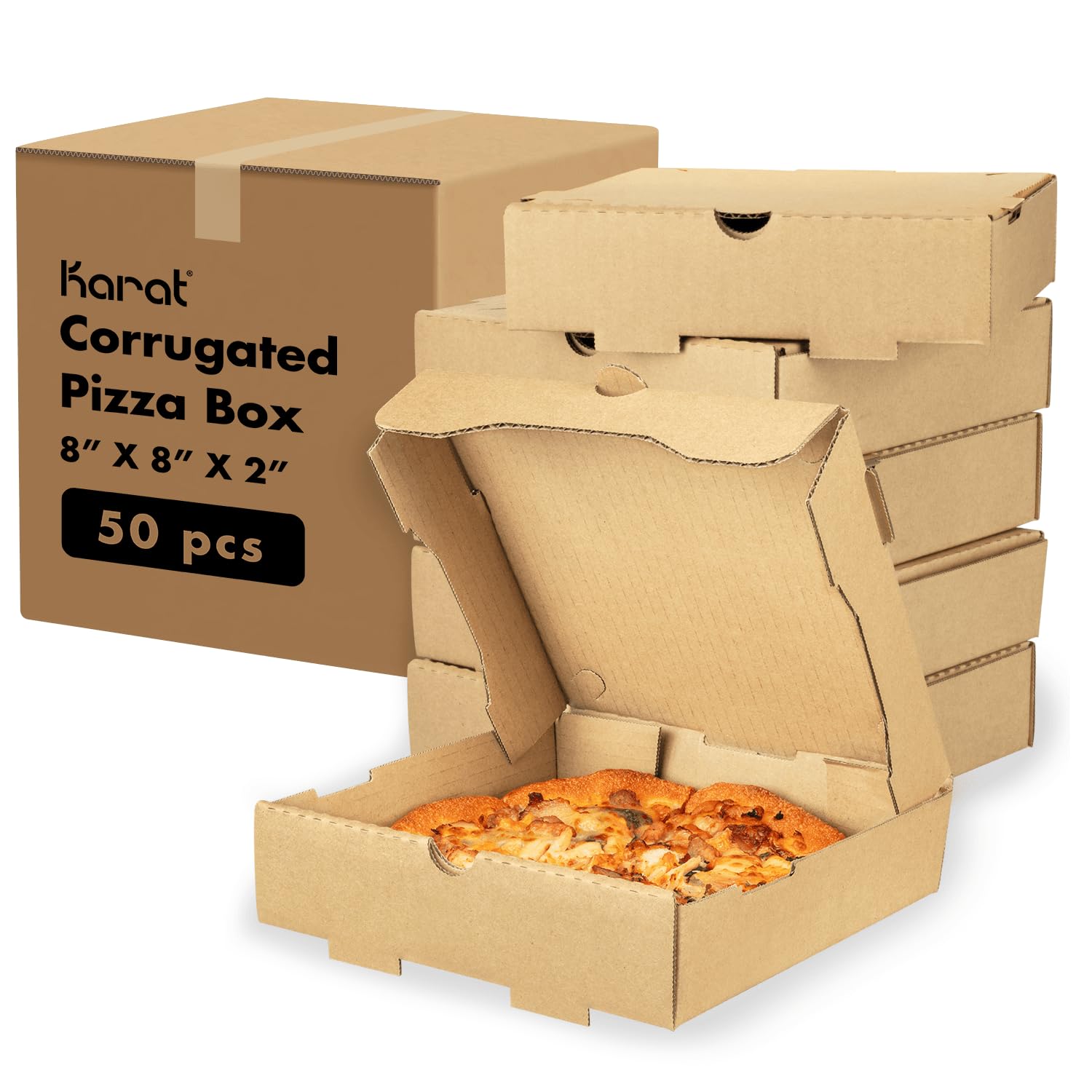 Amazon.com: Karat Pizza Boxes 8" x 8" [50 Pack] Kraft Grease-Resistant ...
