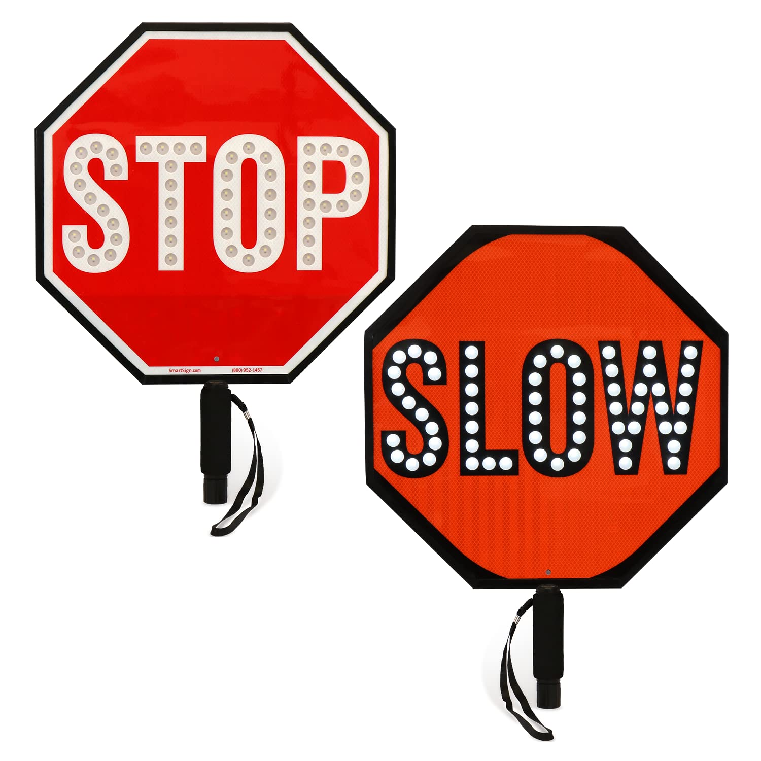 SmartSign LED STOP SLOW Paddle - Reflective Hand Held Stop Slow Sign ...