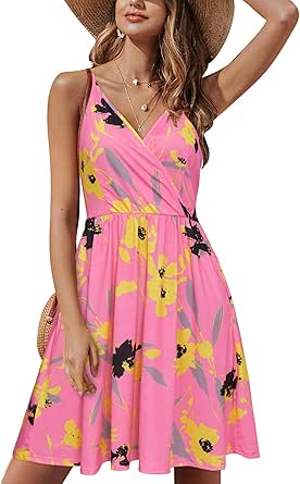 STYLEWORD Womens Sundress Summer Floral Wrap V Neck Backless A-Line ...