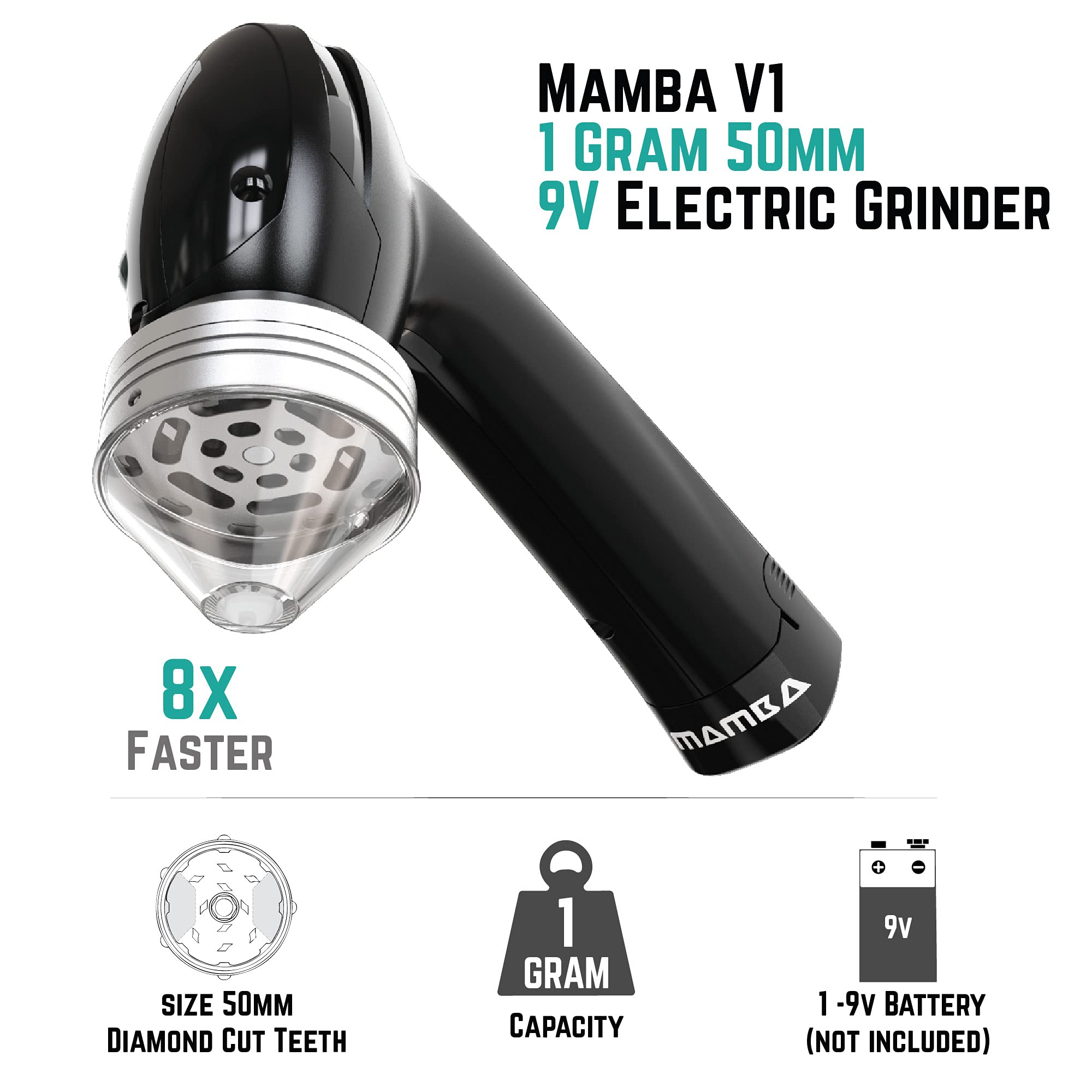 Mamba V1 1g Black 50mm Electric Herb Grinder. 9V Batte...B078X5MG1H ...