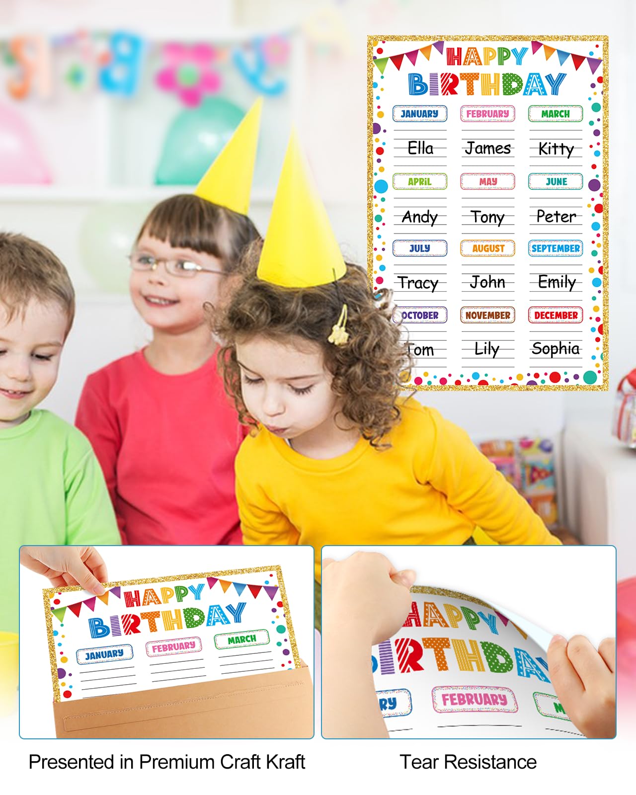 Snapklik.com : Confetti Happy Birthday Poster Chart - Watercolor Dots ...