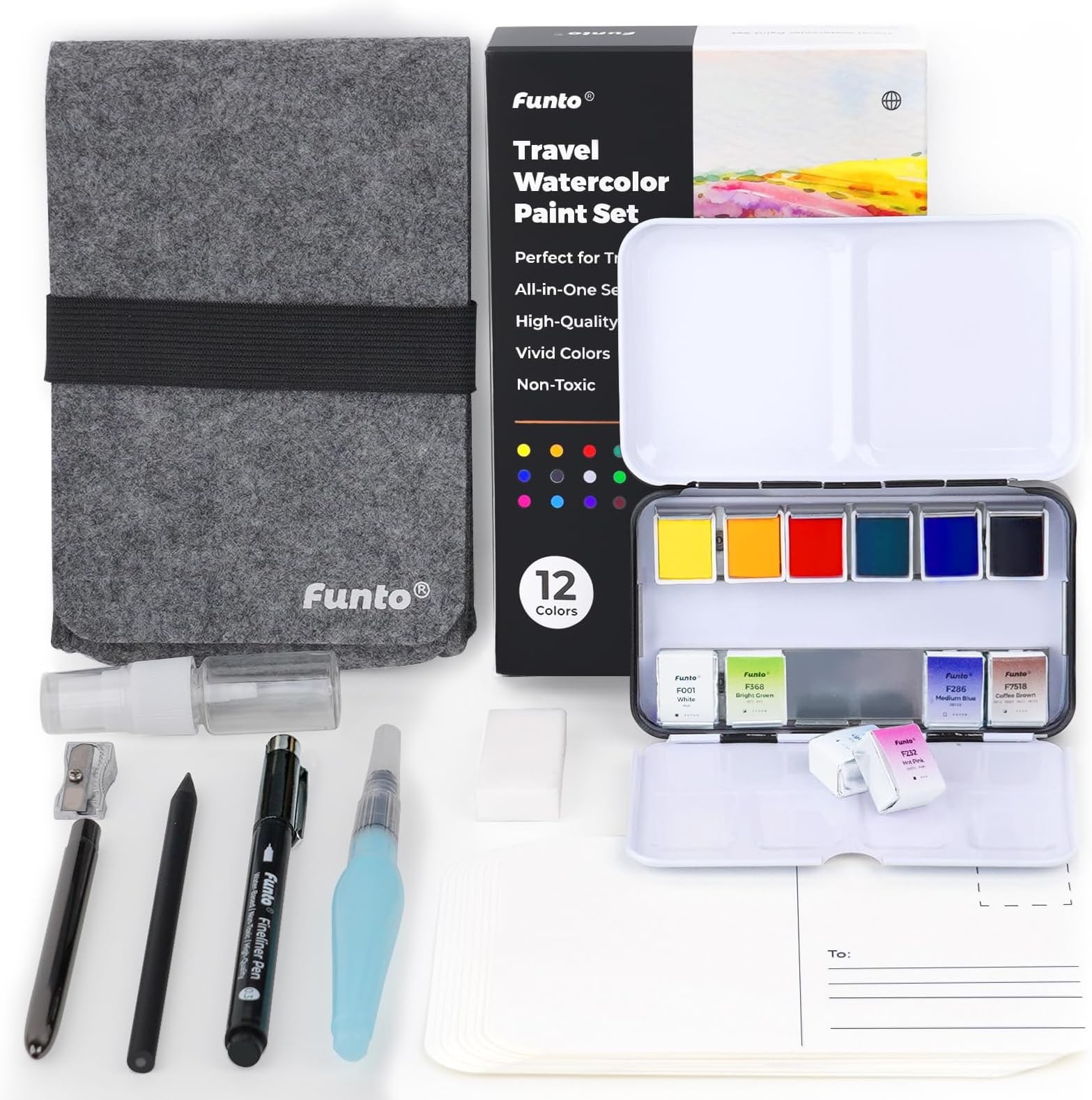Amazon.com: AUREUO Travel Watercolor Paint Set - 18 Water Colors Half ...