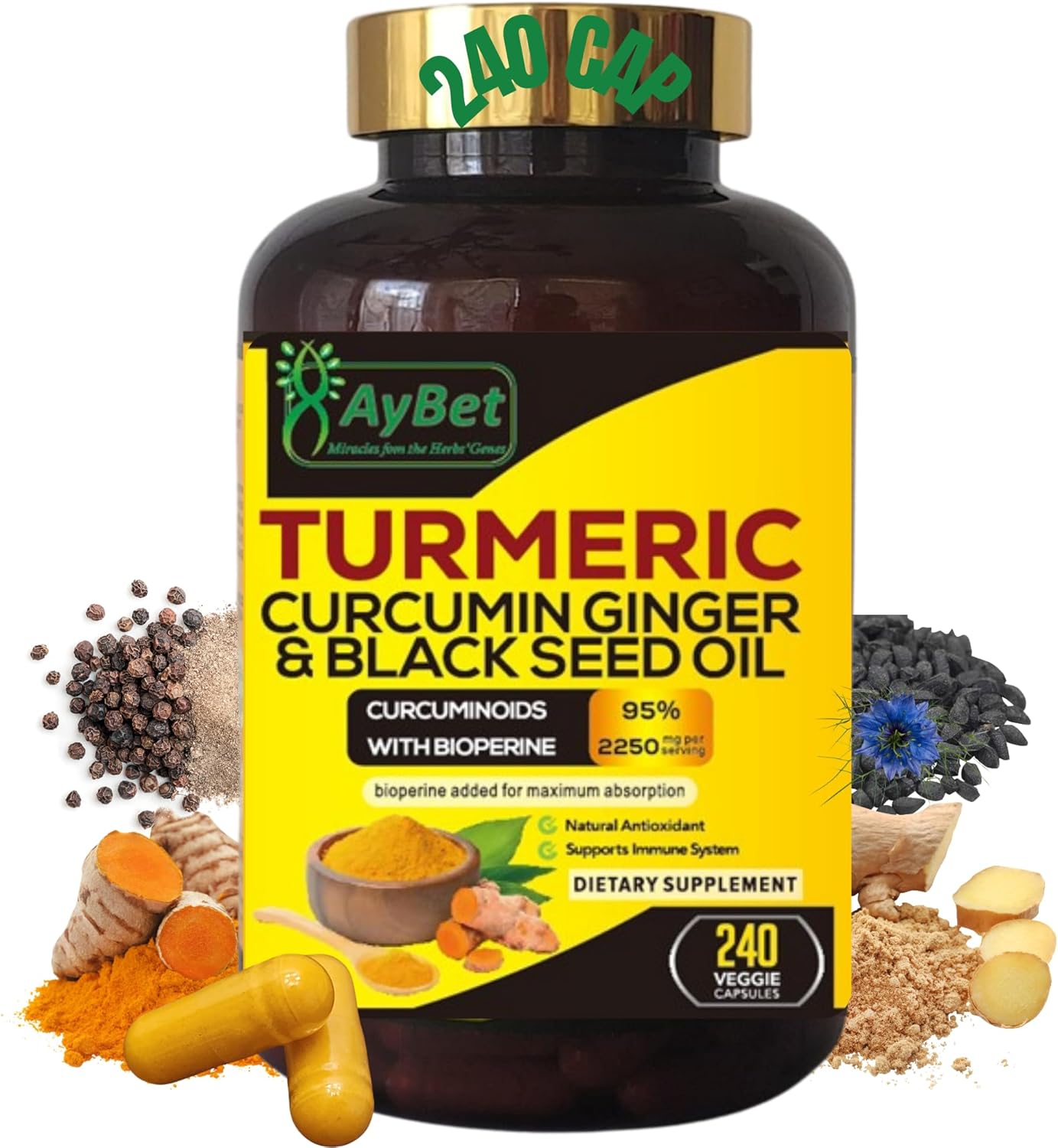 Amazon.com: AyBet World 1st.Turmeric Curcumin Ginger&Black Seed Oil ...