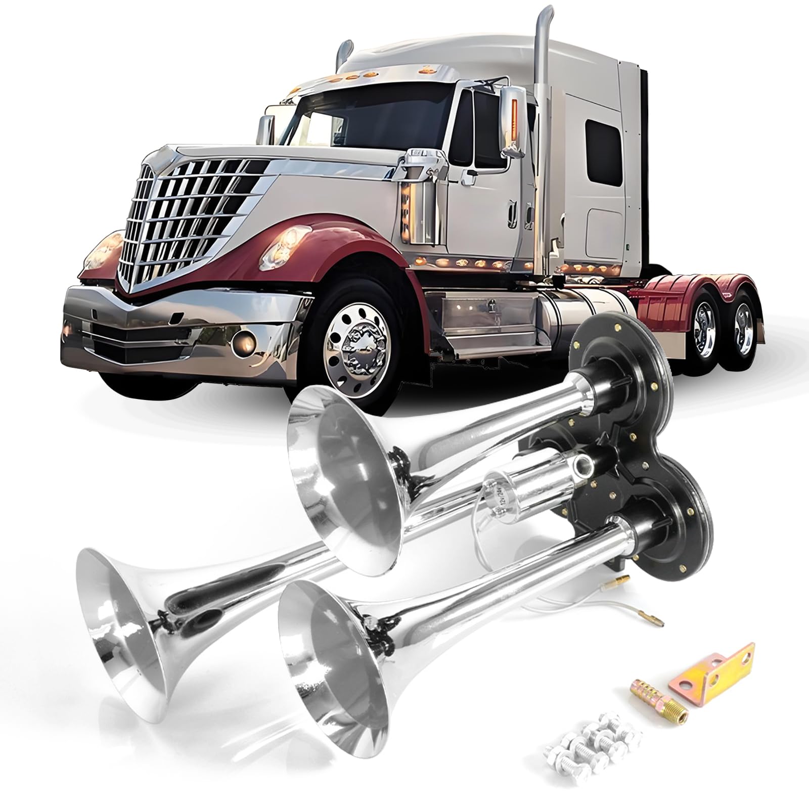 Amazon.com: 6.5/9/11.8 inch Chrome Train Horn for Truck 3 Trumpet Air ...