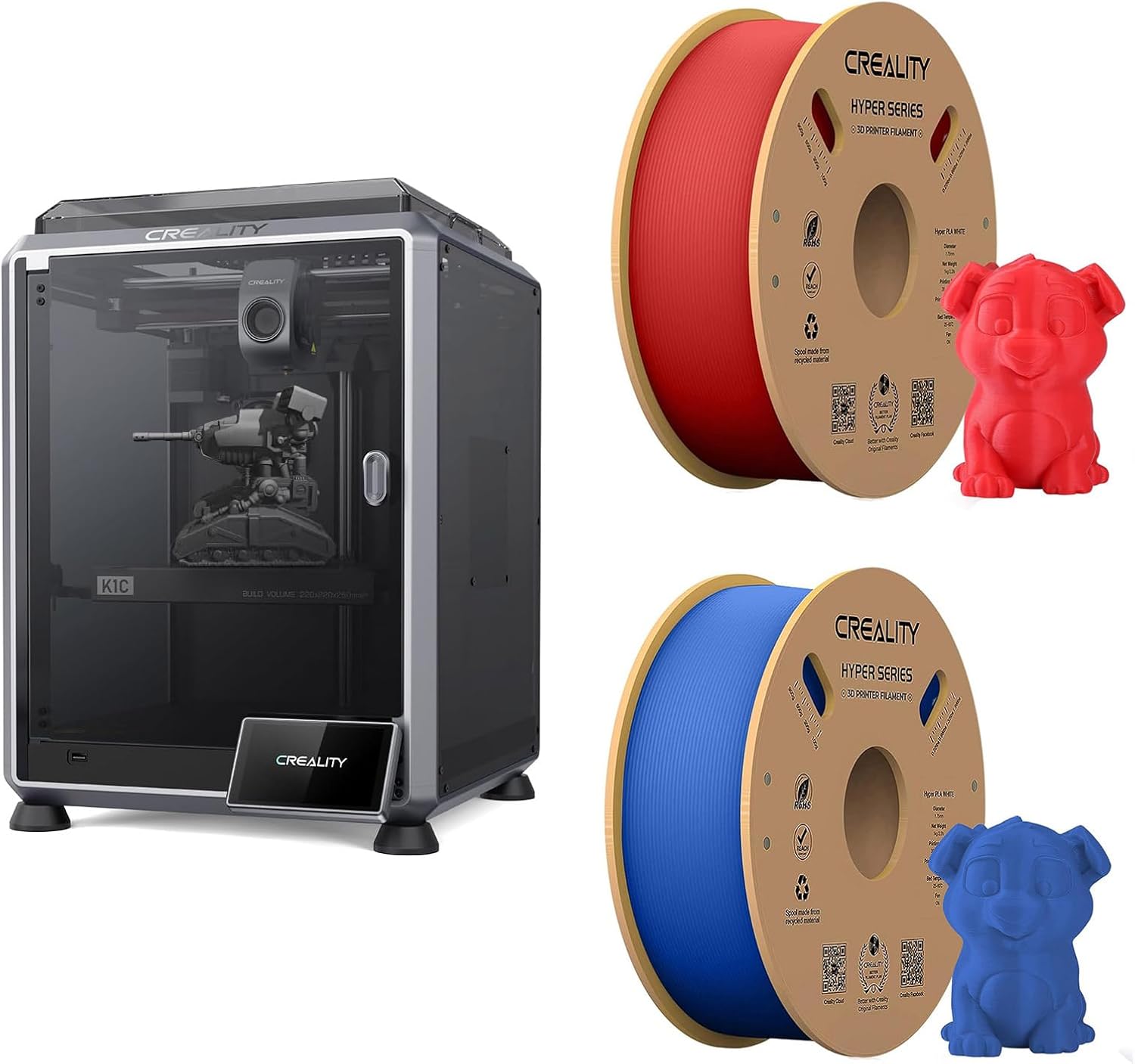 Creality K1C 3D Printer and Creality Hyper Filament PLA Red and Blue ...