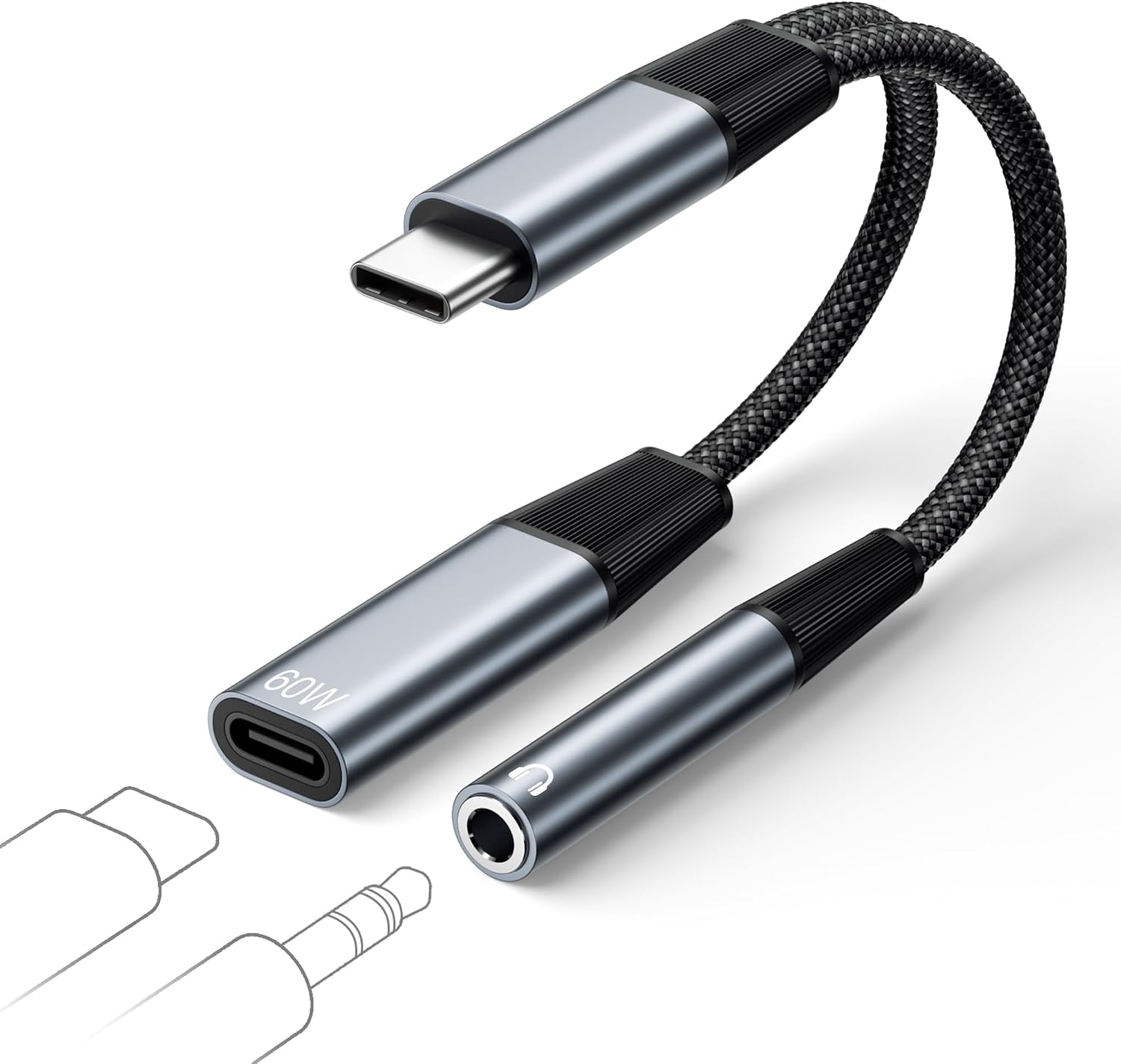 USB C to 3.5mm Jack and Charger Adapter, 2 in 1 USB C Headphone Adapter ...