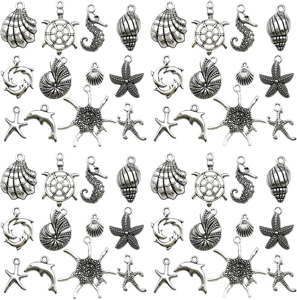 Amazon.com: WOCRAFT 120pcs Antique Silver Sea Charms for Jewelry Making ...