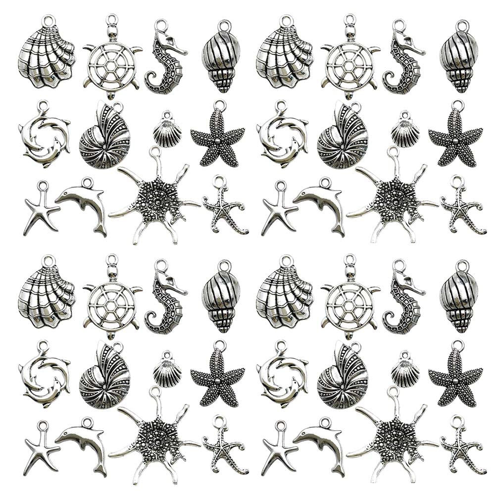 Amazon.com: WOCRAFT 120pcs Antique Silver Sea Charms for Jewelry Making ...