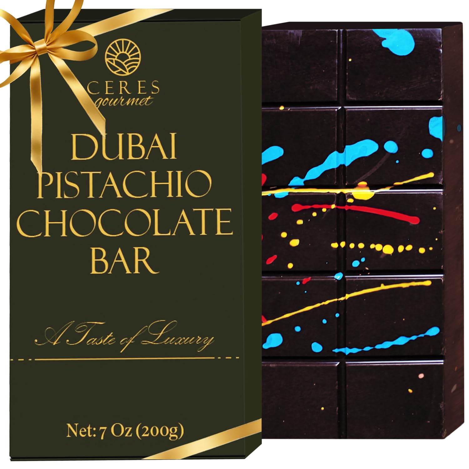 Amazon.com : Dark Chocolate Dubai Crispy Knafeh Pistachio Bar 7oz ...