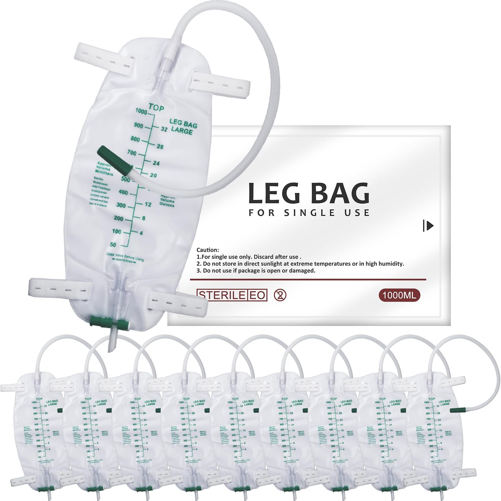 Amazon.com: 10 Pack 1000ml Leg Bag Urinary Drainage Bag with 18” Tubing ...