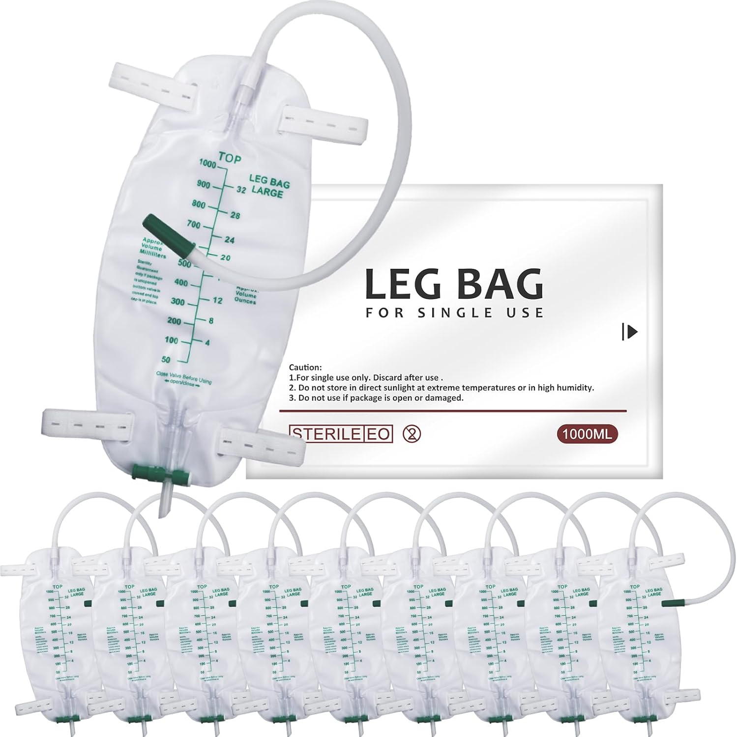 Amazon.com: 10 Pack 1000ml Leg Bag Urinary Drainage Bag with 18” Tubing ...