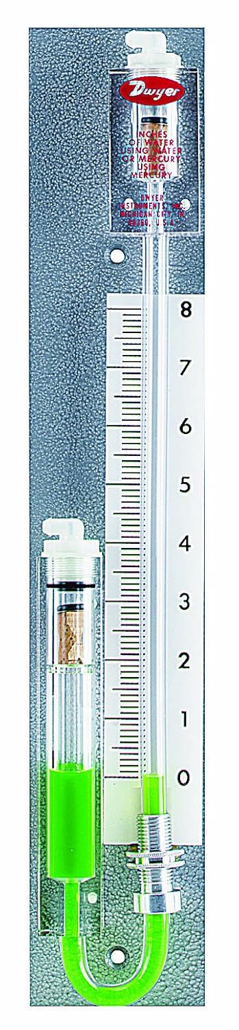 Dwyer Flex-Tube Series 1230 Well-Type Wall Mount Manometer, Range 0-8 ...