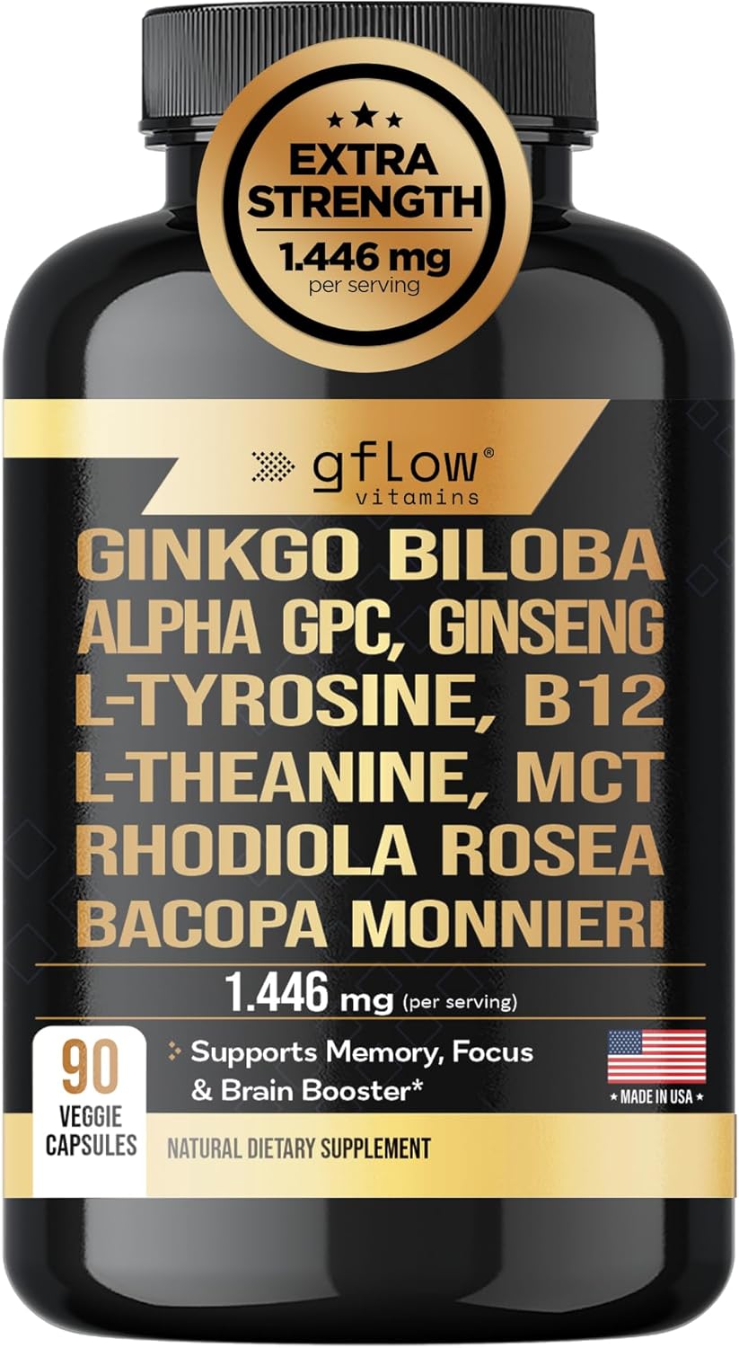 Amazon.com: gflow vitamins Ginkgo Biloba Alpha GPC Supplement with Panax Ginseng L Tyrosine with ...