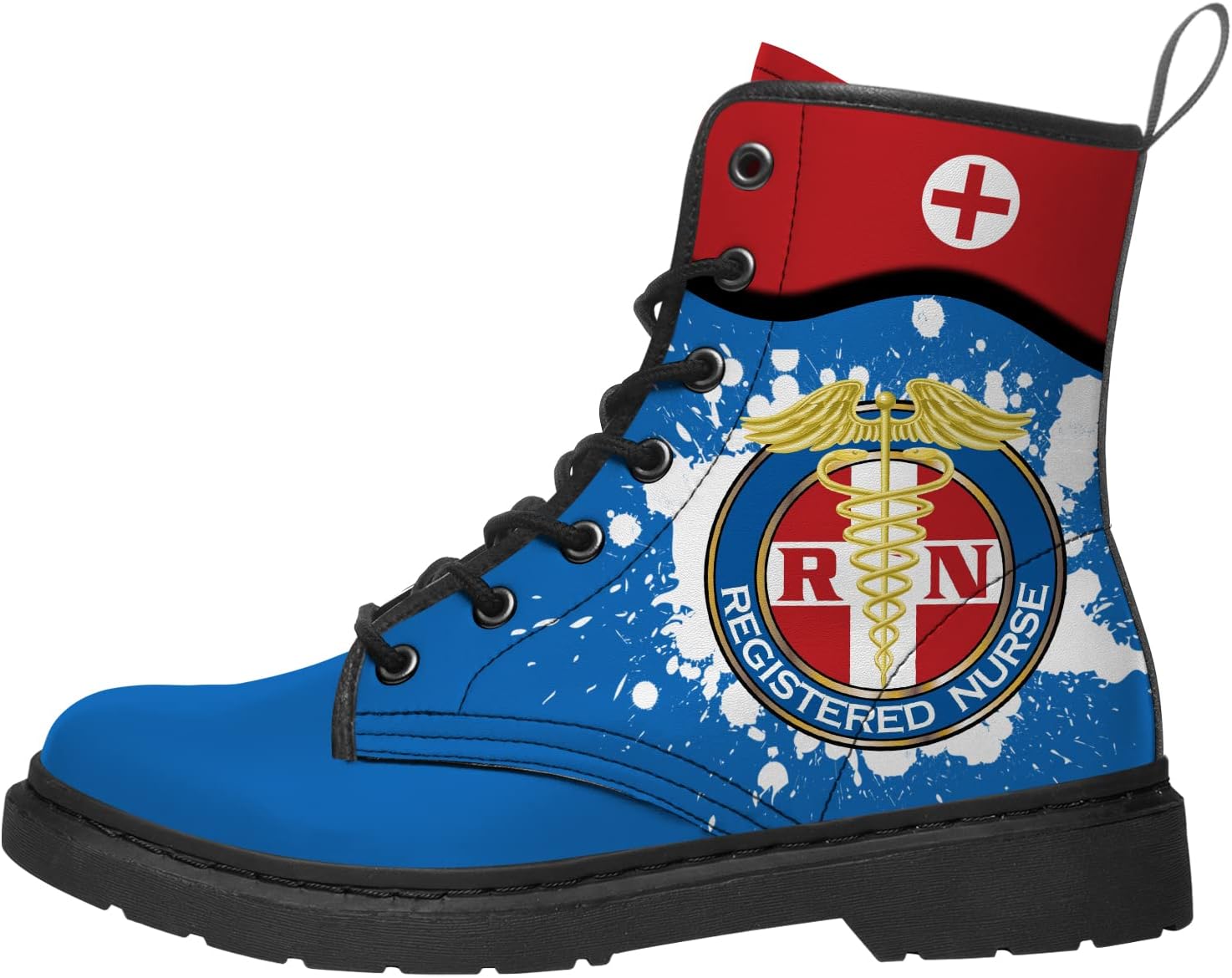 Amazon.com | Nurse Pattern Design Boots Mens Women Vegan Leather Combat ...