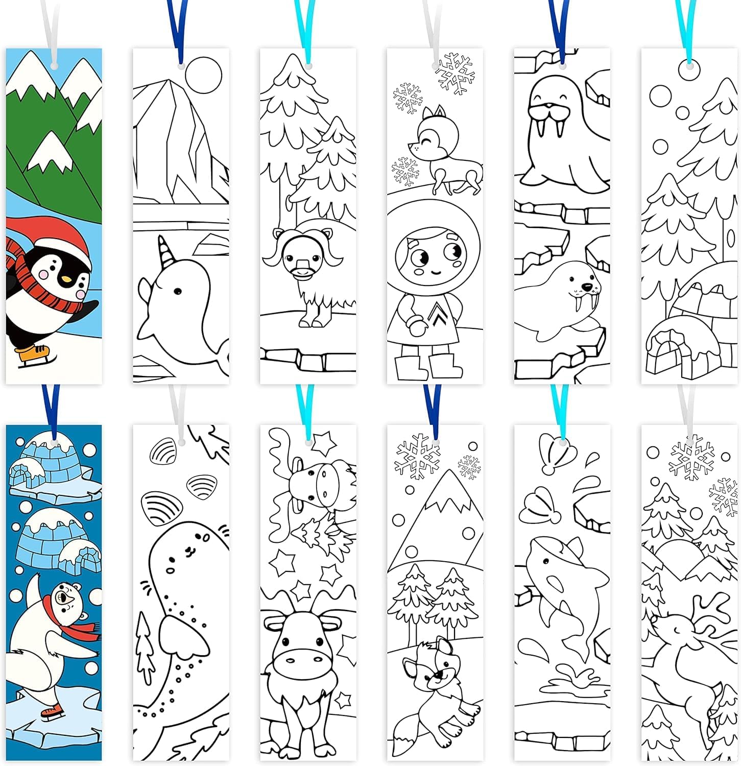 Haooryx Christmas Winter DIY Bookmarks - 75Pcs Color Your Own Polar ...