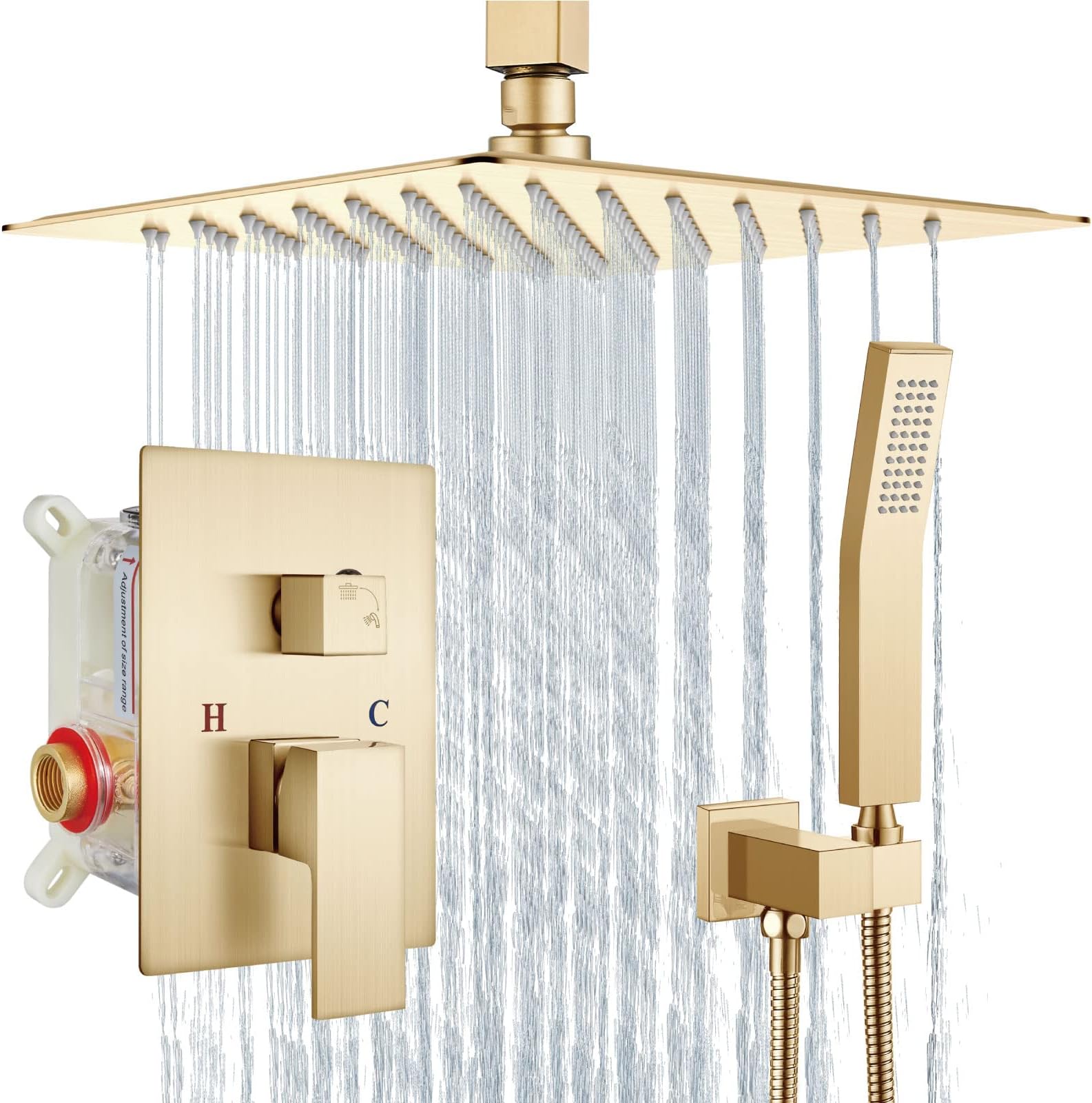 SHOYELA Thermostatic Shower System Brushed Gold, Push Button Diverter ...