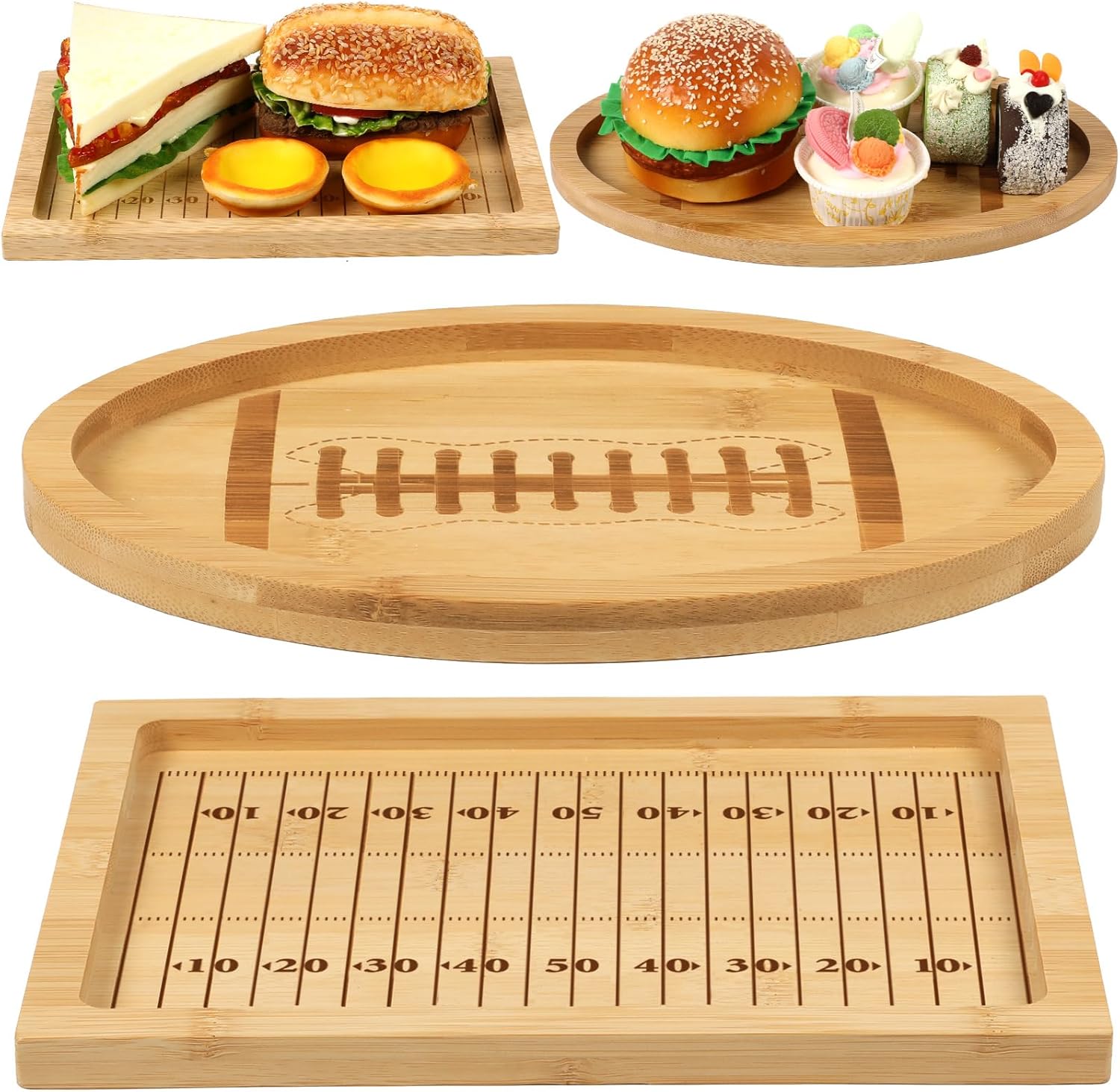 Amazon.com: QOUBAI 2pcs Football Serving Tray Decorations Wooden ...