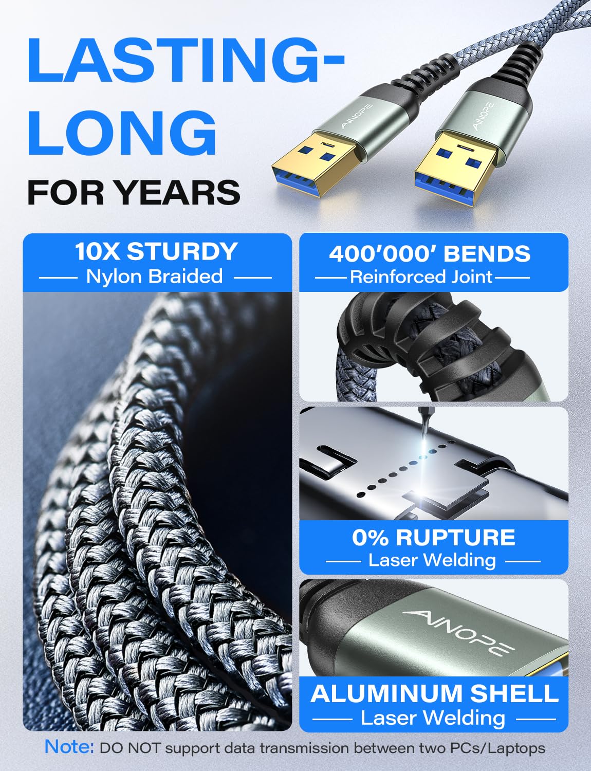Snapklik.com : AINOPE USB To USB Cable, 3.3FT1Pack USB 3.0 A To A Male ...