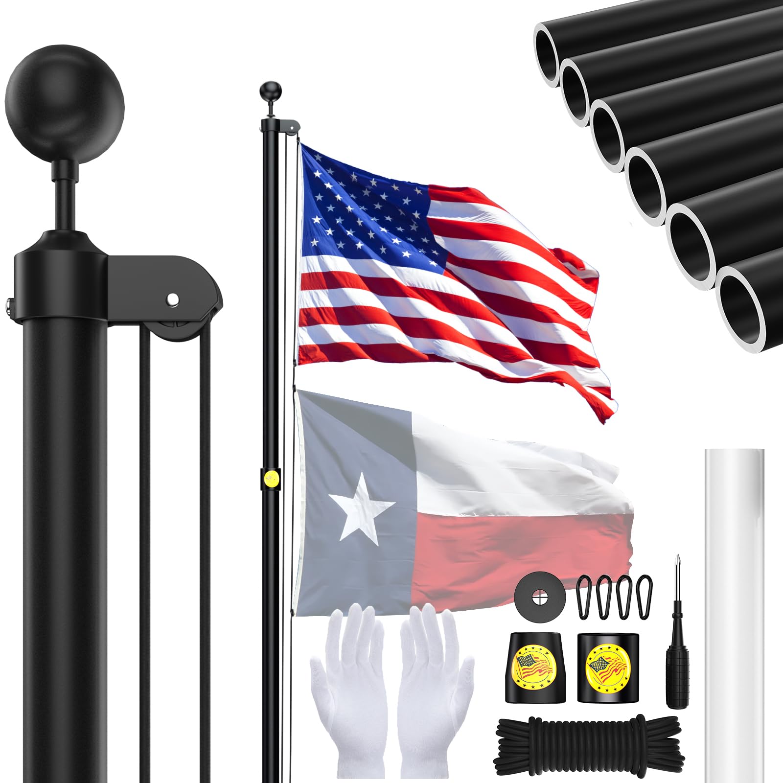 Flag Poles for Outside House in Ground - 25FT Sectional Aluminum Extra ...
