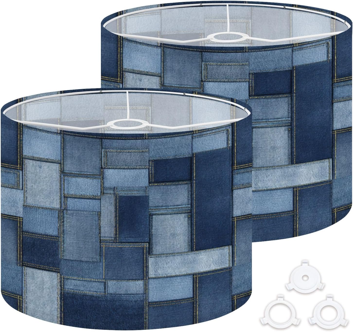 Drum Lamp Shades Set of 2, 13" x 10" Small Lampshade with Patchwork ...
