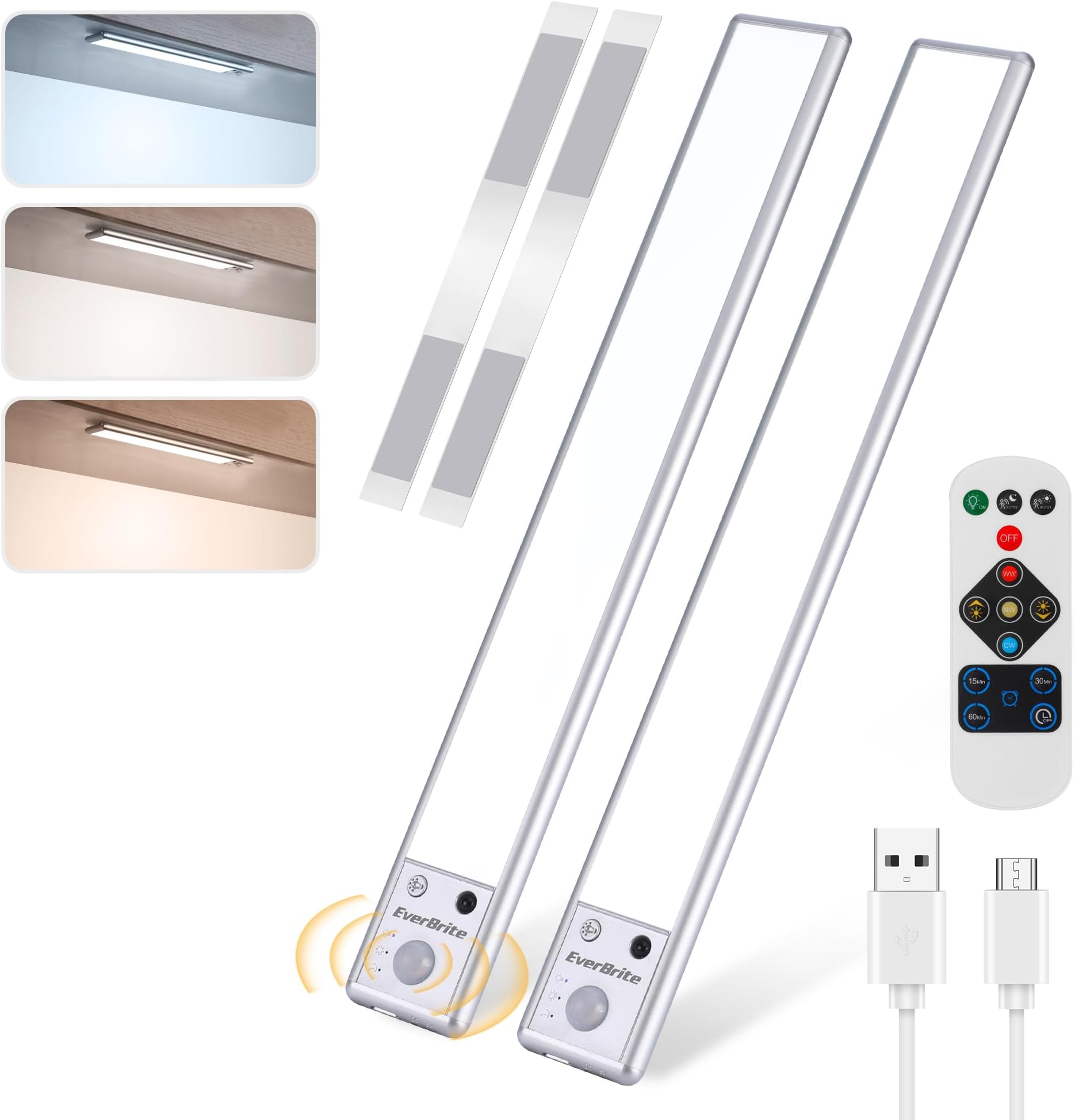 EverBrite 78LED Under Cabinet Lighting, Motion Sensor Light with Remote ...