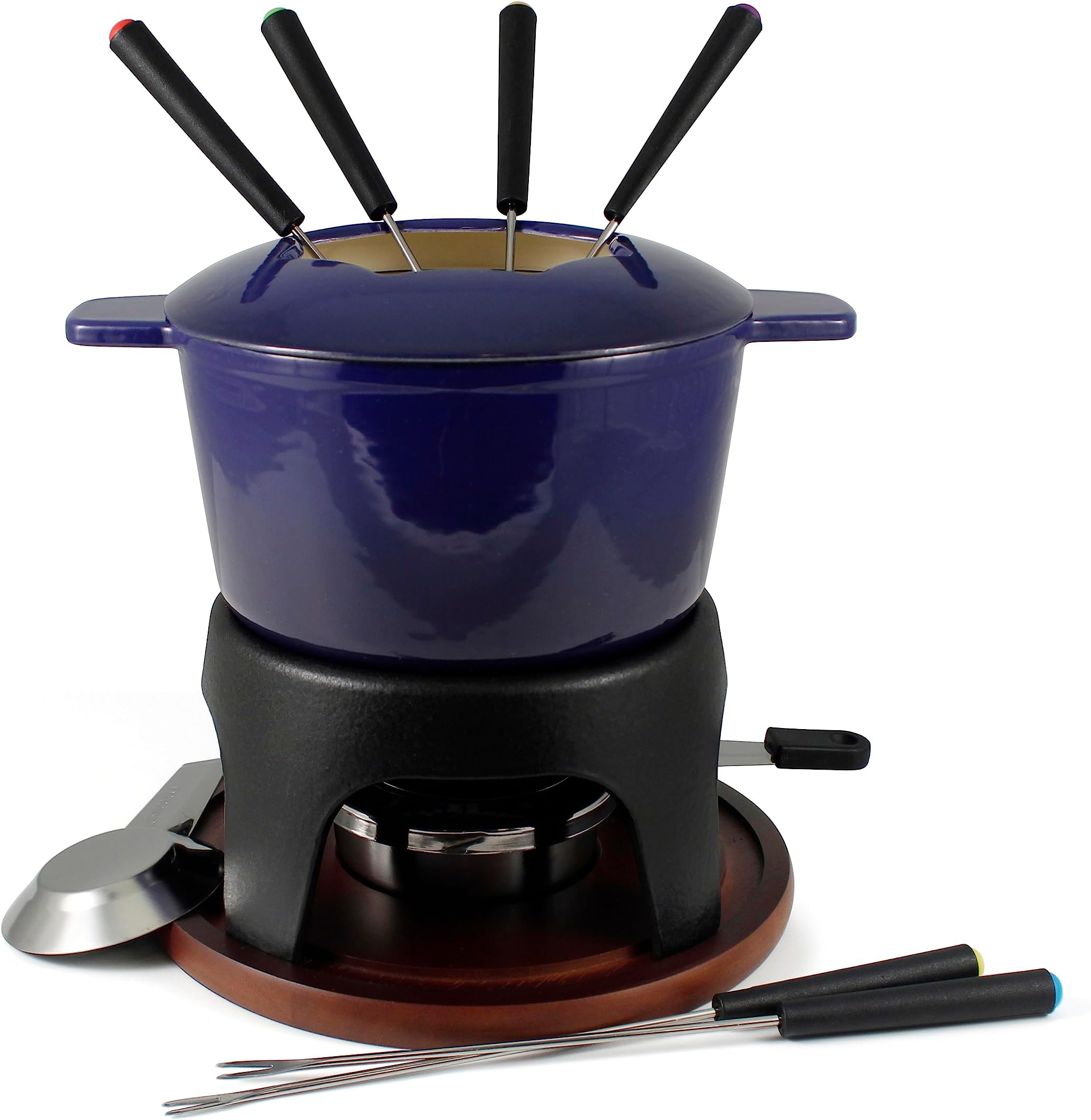 Amazon.com: wissmar Lugano Cast Iron Cheese Fondue Set, 9-Piece, 2 QT ...