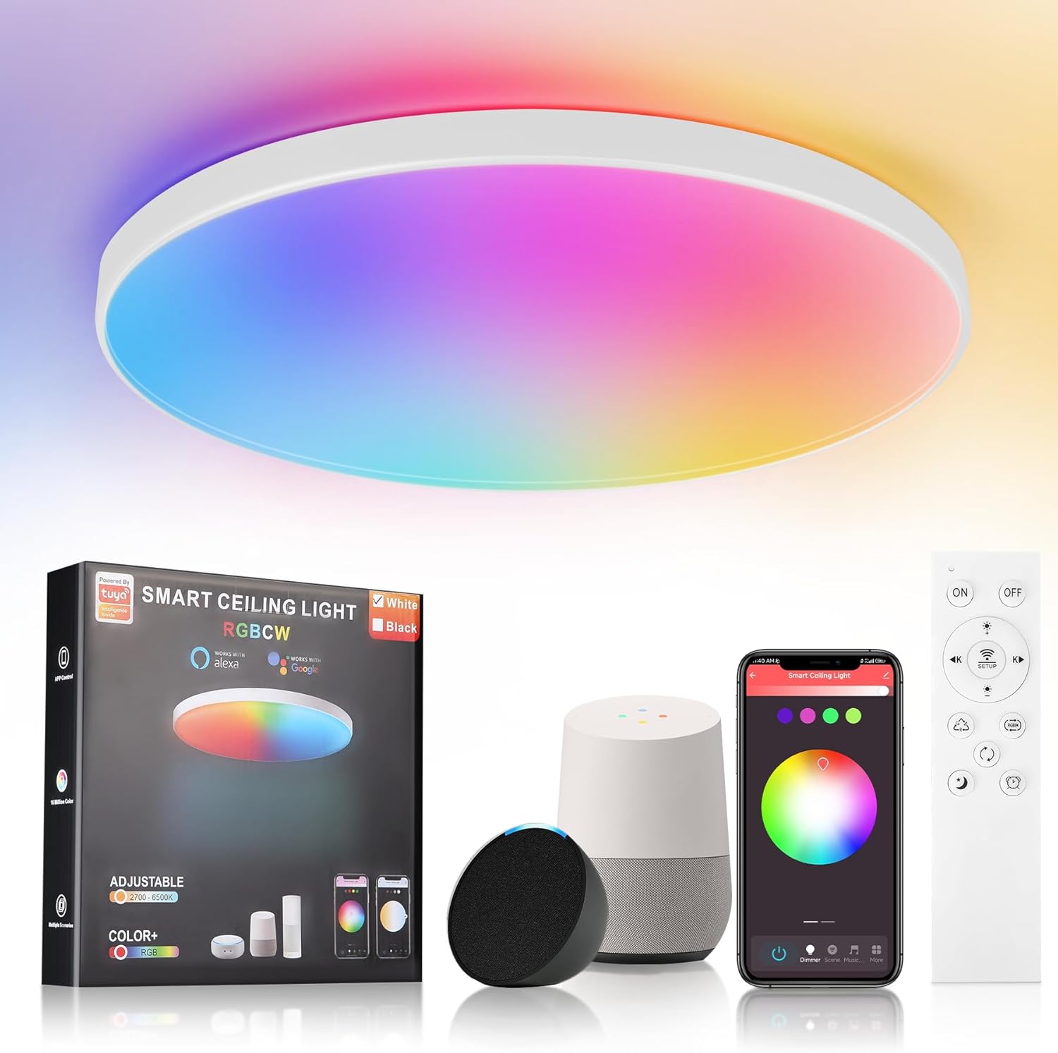 YICALE Lampara De Techo Inteligente 24W, Lámpara Inteligente Circular ...