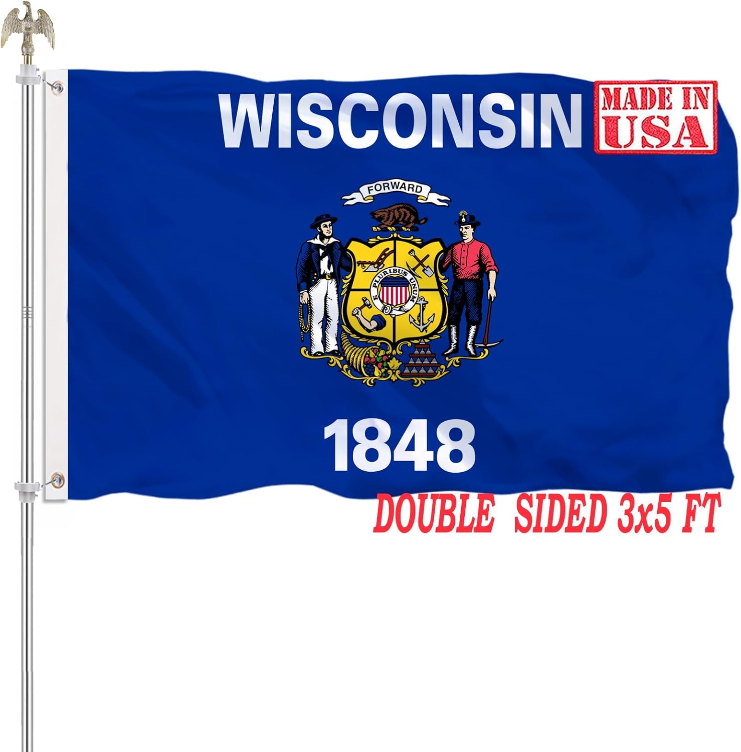 Amazon.com : Wisconsin State Flag 3x5 Outdoor Double Sided Wisconsin ...