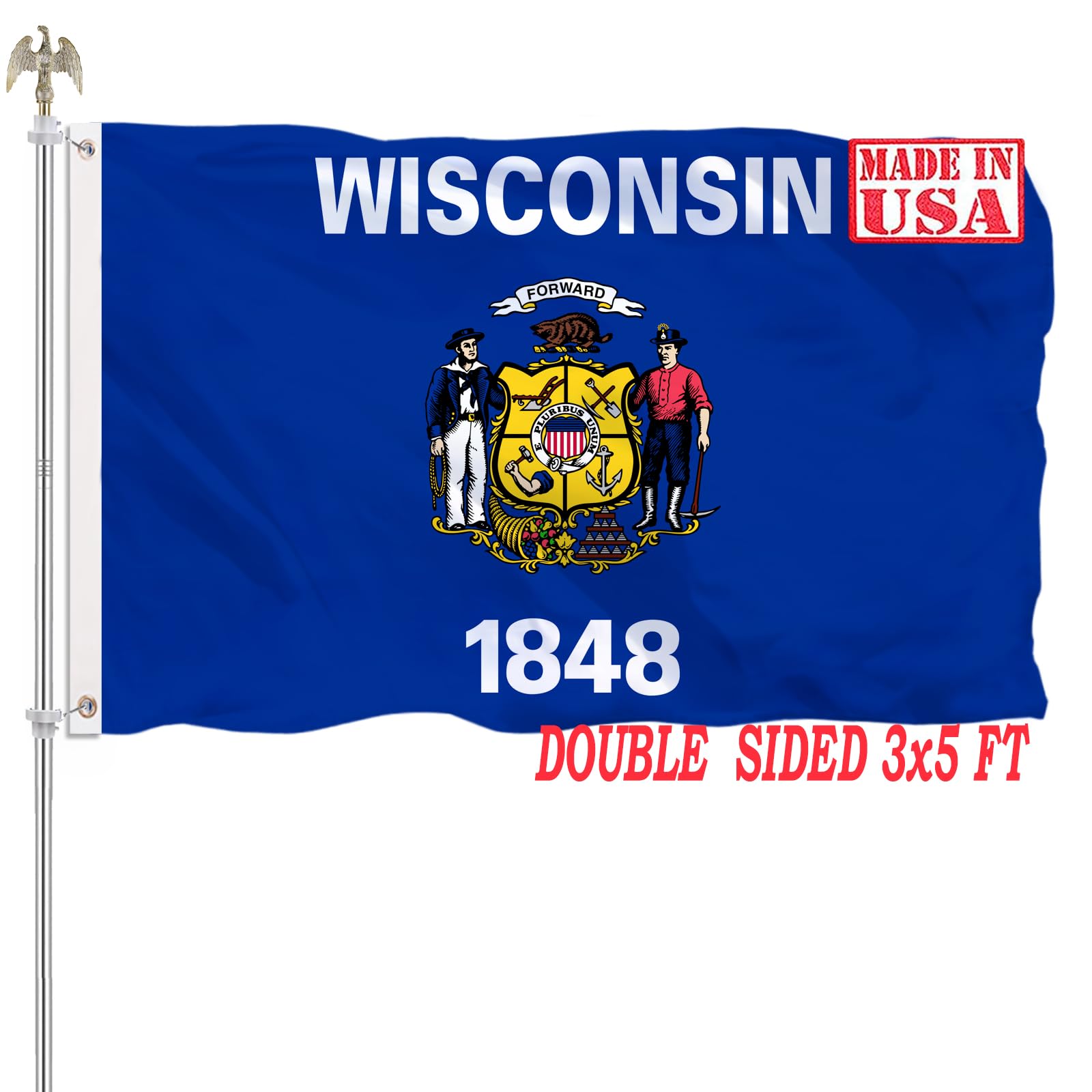 Amazon.com : Wisconsin State Flag 3x5 Outdoor Double Sided Wisconsin ...
