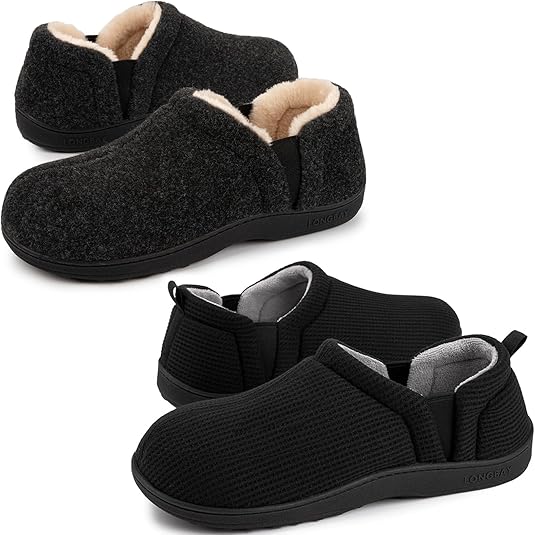 Amazon.com | LongBay Men's Slippers Warm Bedroom Memory Foam House ...