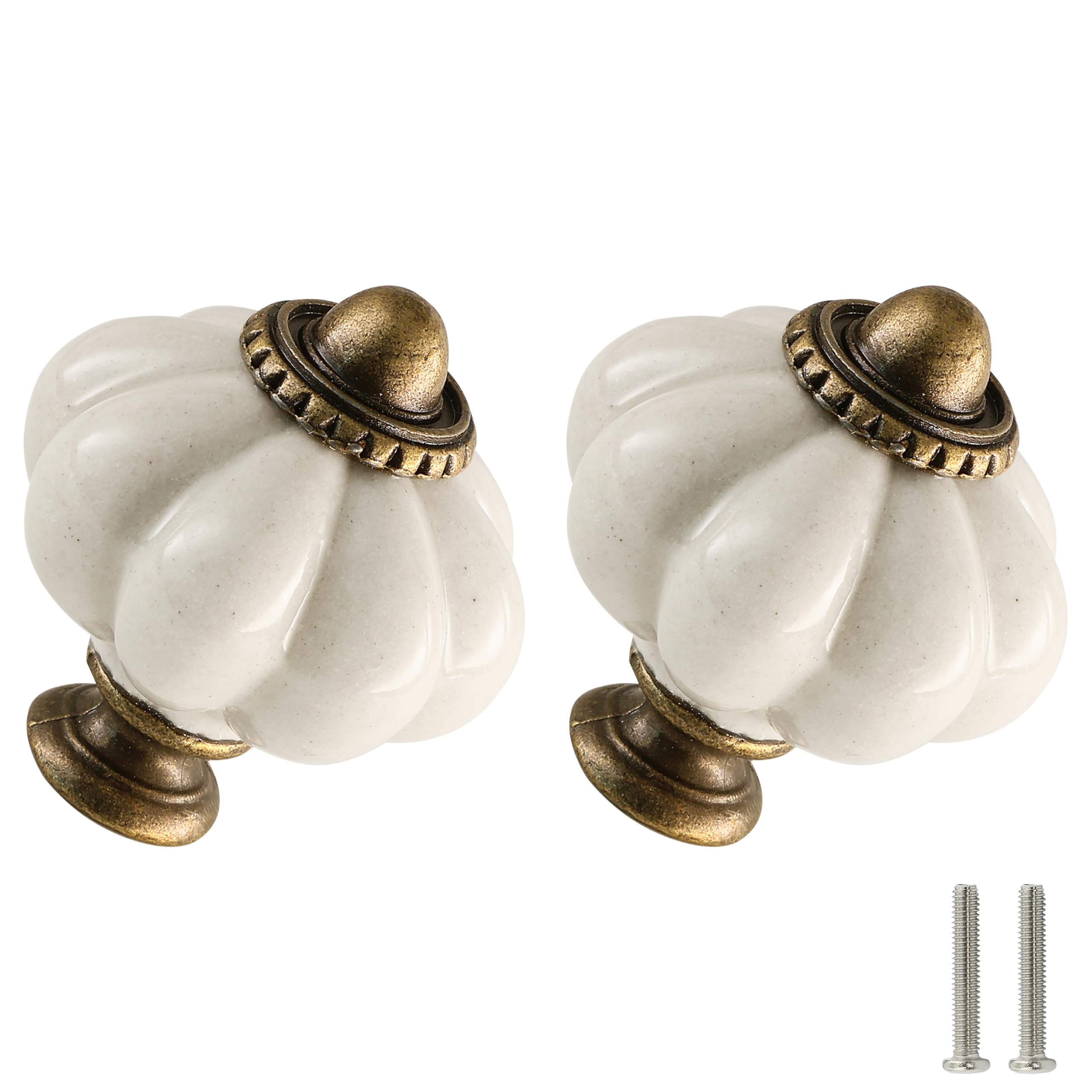 Zernmiarder Antique White Ceramic Knobs 12 Pack - Pumpkin Cabinet Knobs Retro Dresser Knobs ...