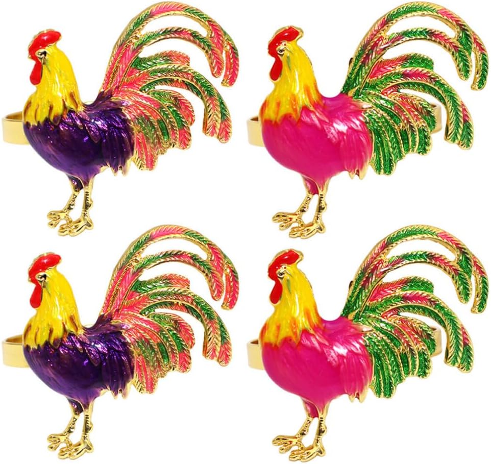 Amazon.com: Luxshiny Enamel Chicken Napkin Rings, 4PCS Metal Rooster Napkin Holder Buckles ...