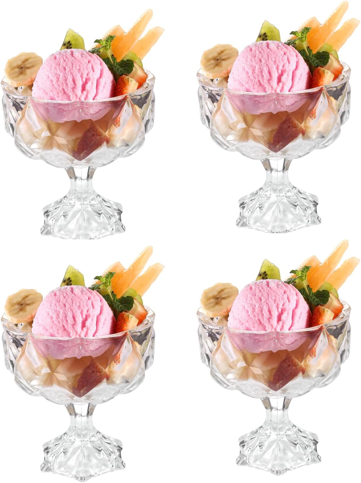 2/4/6 Ice Cream Sundae Dessert Cocktail Fruit Pudding Glass Bowl Dish ...
