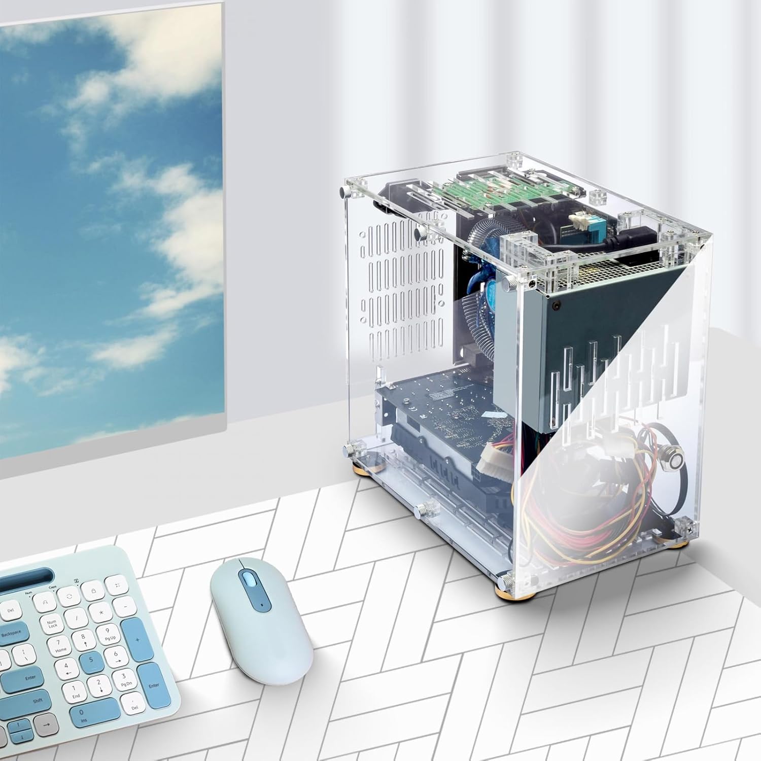 Clear Acrylic Mini ITX PC Case, Mini ITX Computer Case, 360 Degrees ...