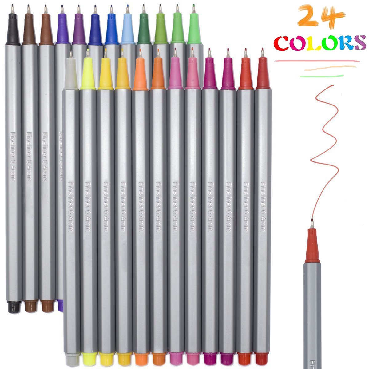 F&SLIFE Fineliner Pens, 24 Colors Fine Tip Colored Writing Drawing ...