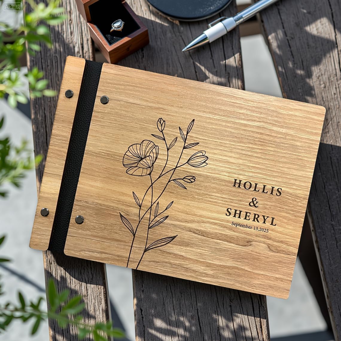 Amazon.com: Wedding Guest Book, Custom Wooden Sign-in Book for ...