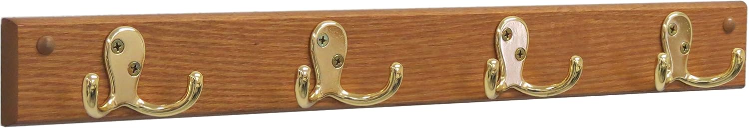 Amazon.com: Wooden Mallet, Brass, Medium Oak 4 Double Prong Hook Rail ...