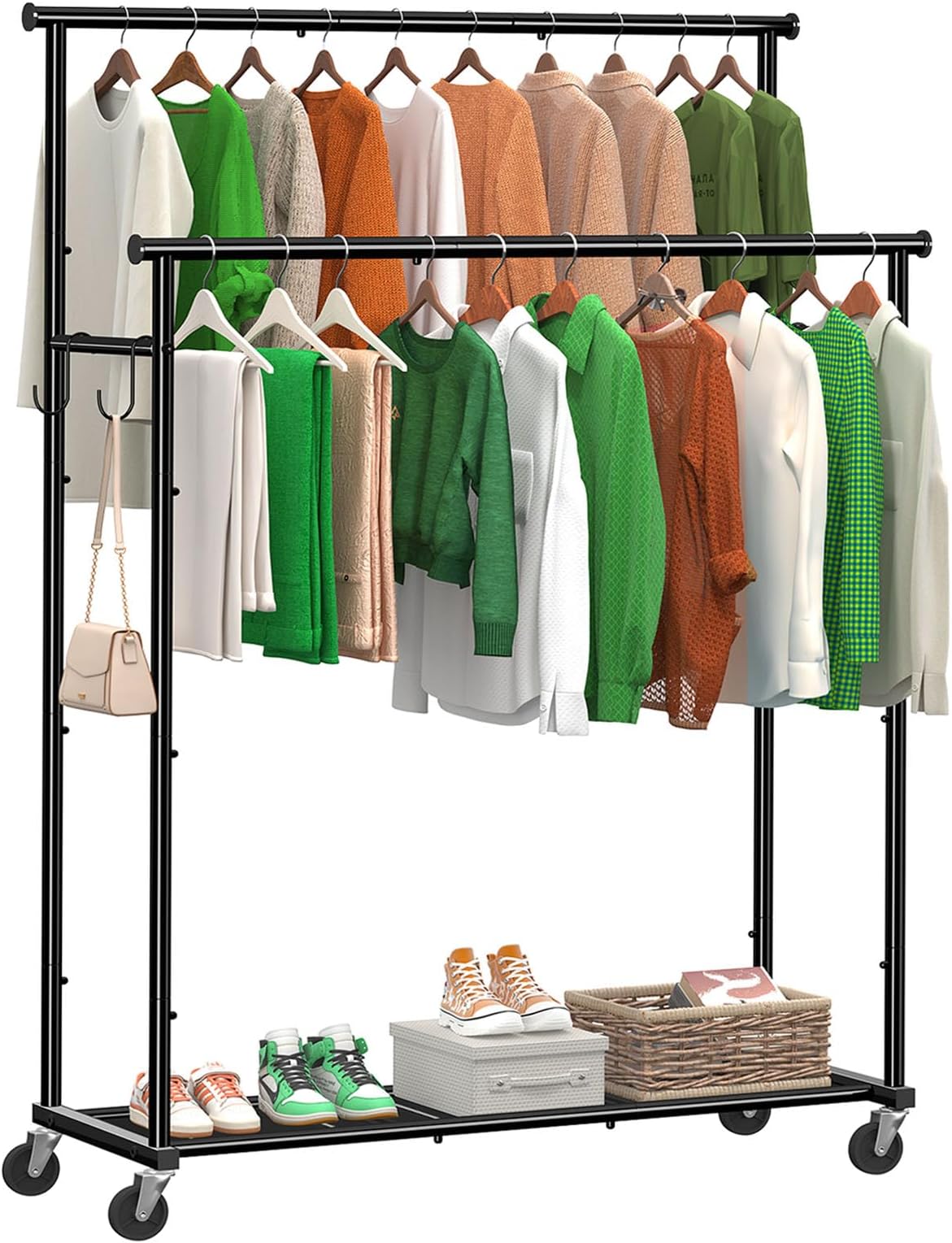 Amazon.com: HYSEYY Clothes Clothing Rack, Rolling Heavy Duty Clothes ...