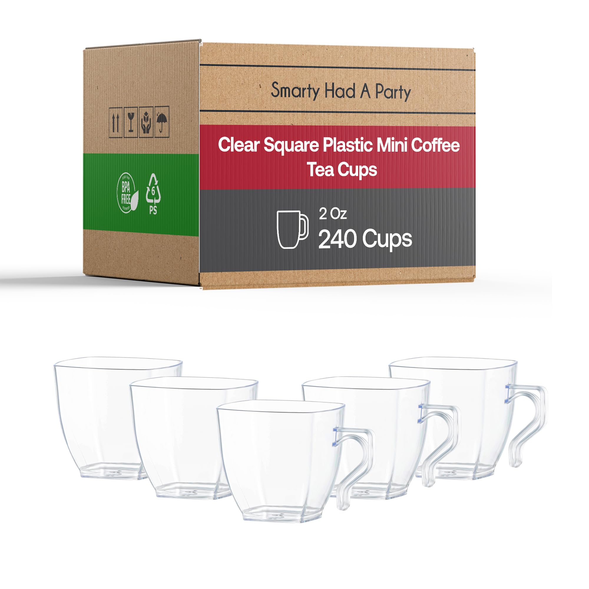 Amazon.com: Smarty Had A Party 2 oz Clear Plastic Tea Cups with Handles ...