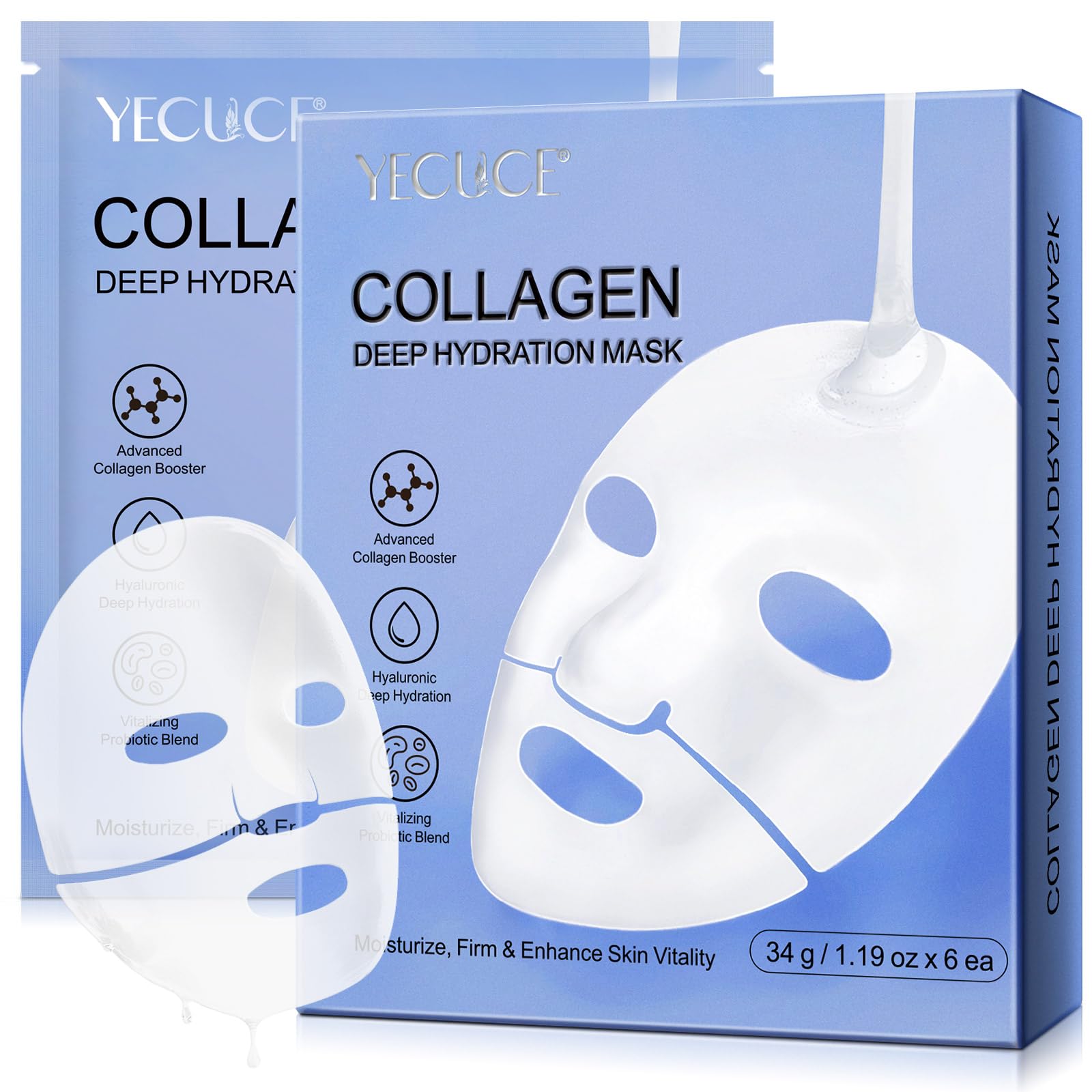 Bio Collagen Mask - 6 Count, Deep Hydration & Firming, Probiotic ...