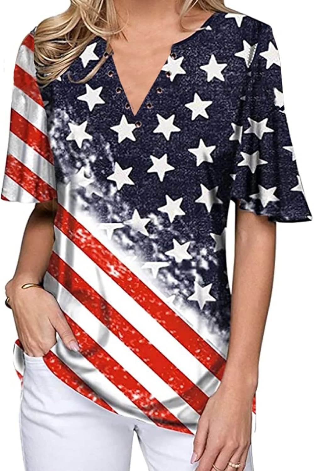 BANGELY American Flag Shirt Women Red White and Blue Shirts Patriotic T ...