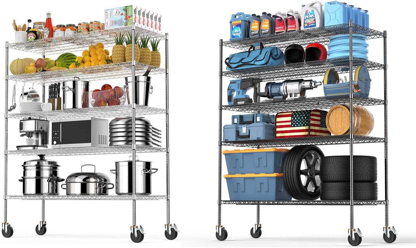 Amazon.com: Luxspire 5-Tier Wire Shelving with Wheels 60x24x72 in, NSF ...